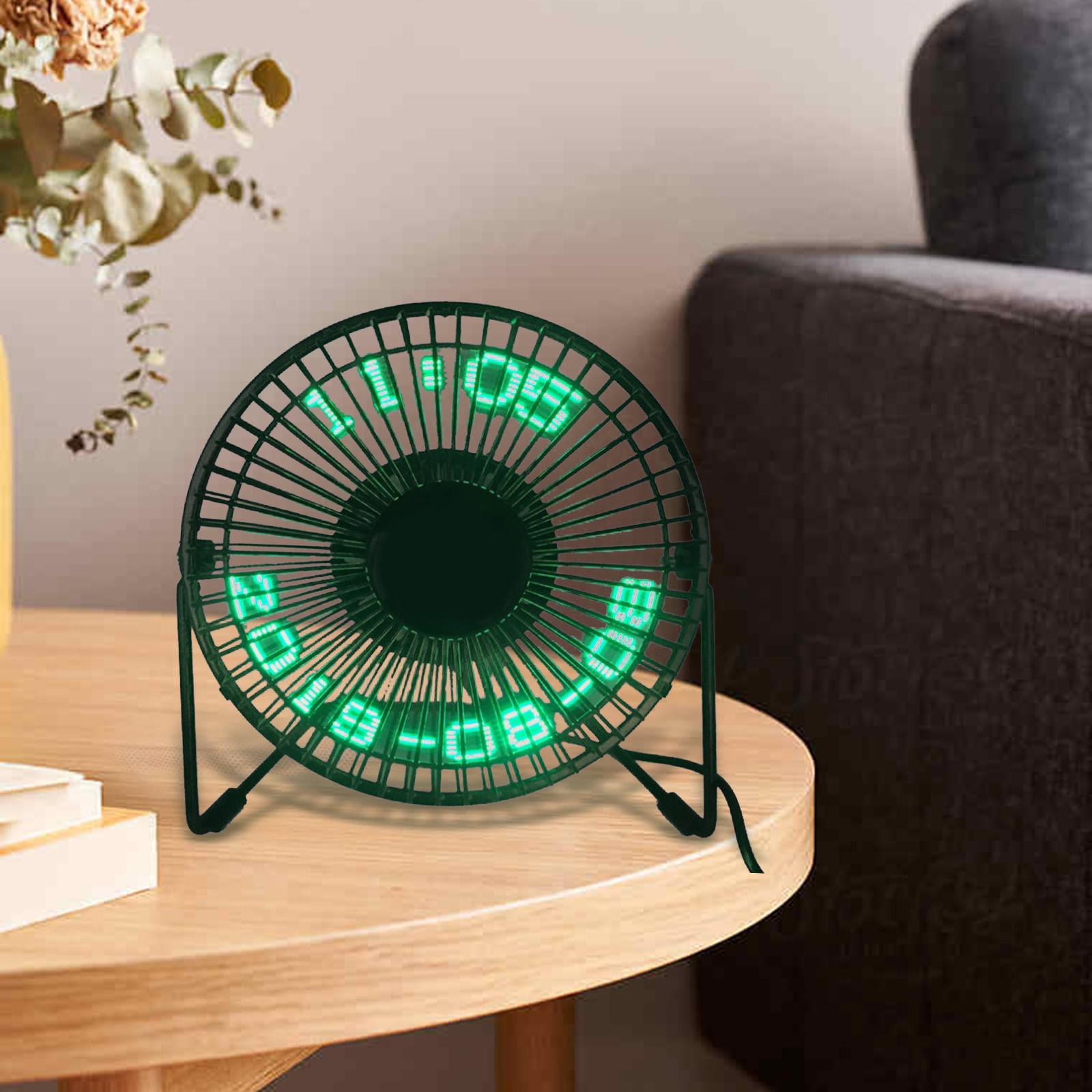 LED USB Clock Fan with LED Light Real Time Display Travel Table Fan ...