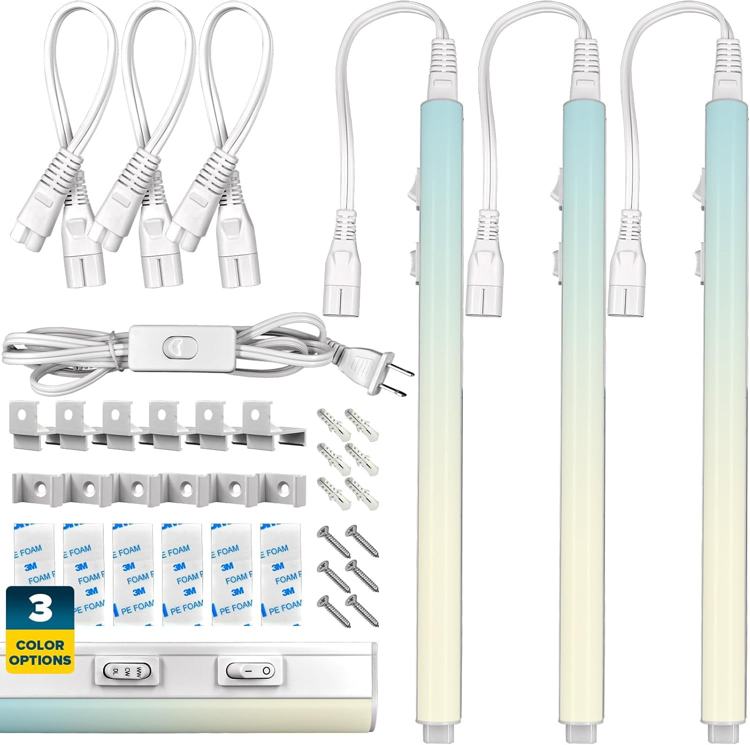 LED Under Cabinet Light Kit, 3 PCS 12 Inch Plug In LED Light Strip, 15W ...