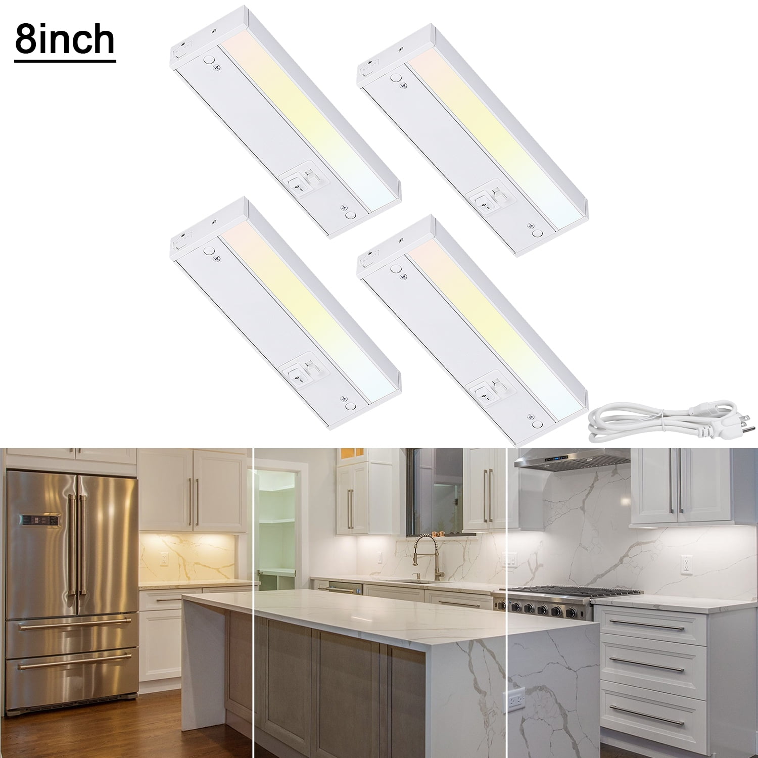 4 Pack LED Under Cabinet Light, 8 Inch, Dimmable, Linkable, 3 Color ...