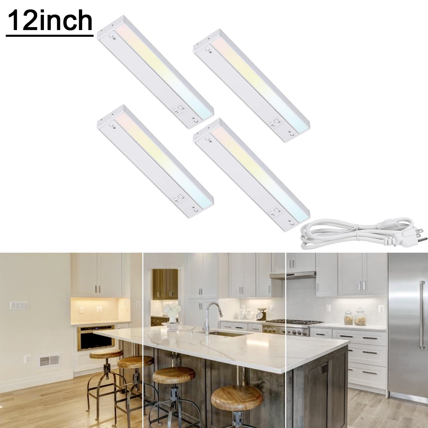 4 Pack LED Under Cabinet Light, 12 Inch, Dimmable, Linkable, 3 Color ...