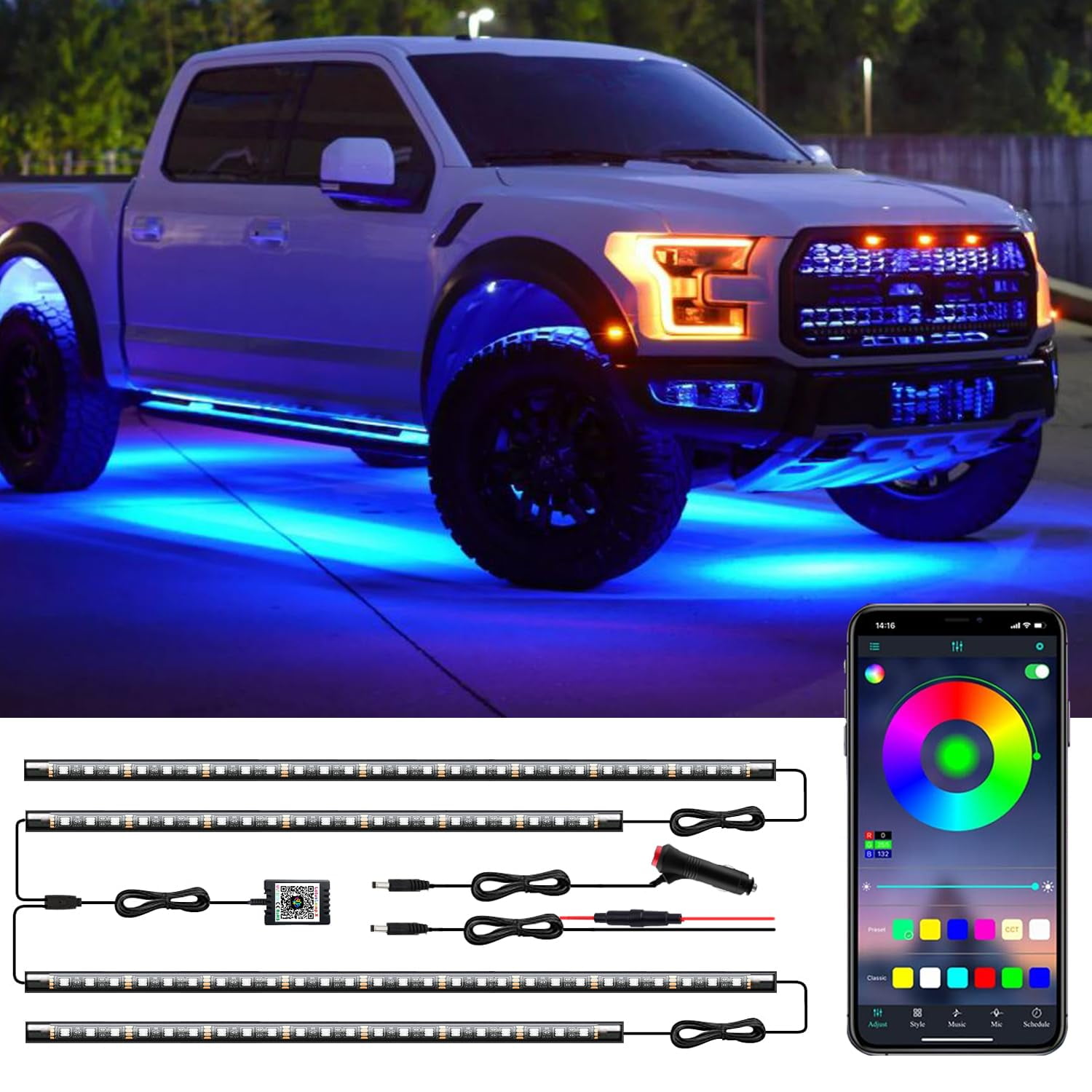 LED Underglow Kit - SSF20 Multi Color, Waterproof, APP Control, Music ...