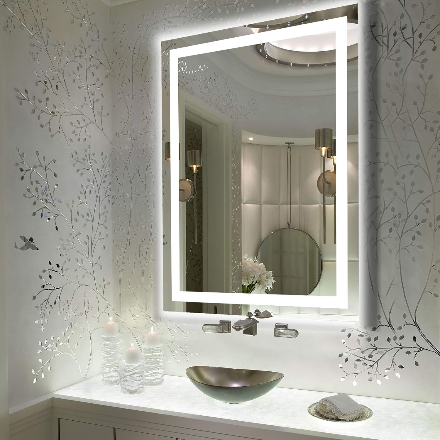 LED Vanity Mirror with Light, 24 x 32 Inch Smart Dimmable Dressing ...