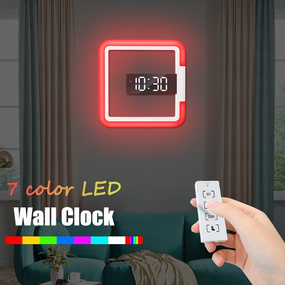 LED Wall Clock, 7 Light Colors, Night Mode, Scheduled Alarm Clock ...