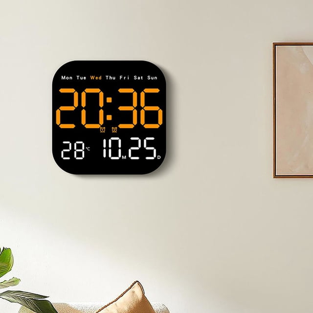 LED Wall Clock With Remote Control Display Temperature Room Desktop ...