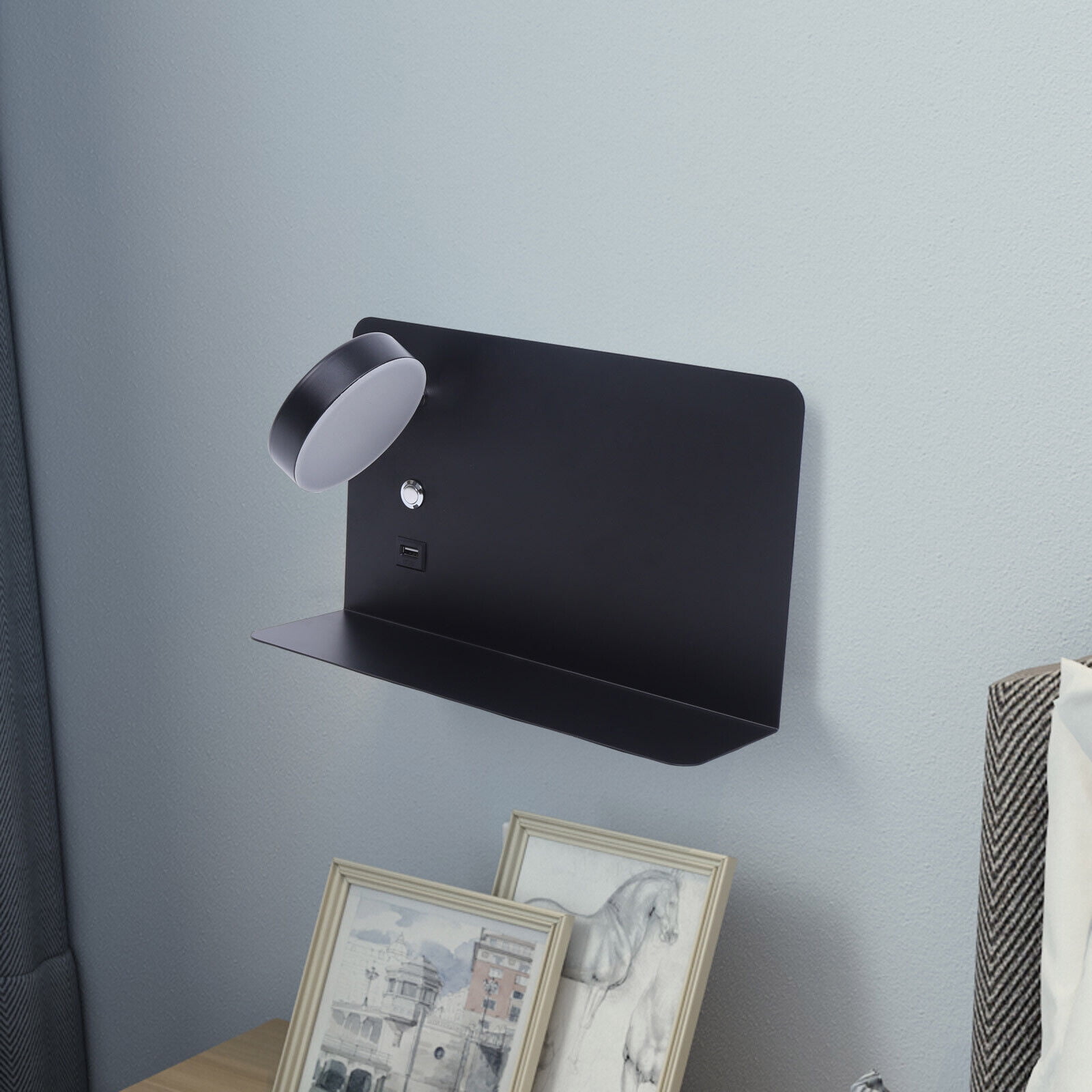 Floating Shelf Phone Holder w/ Light USB Port Wall Mounted Bedside ...