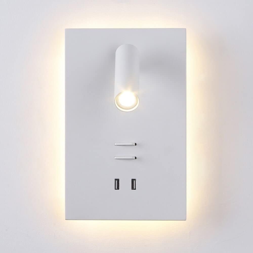 LED Wall Light with Dual Switch USB Ports, Wall Lamp Night Light Hotel ...