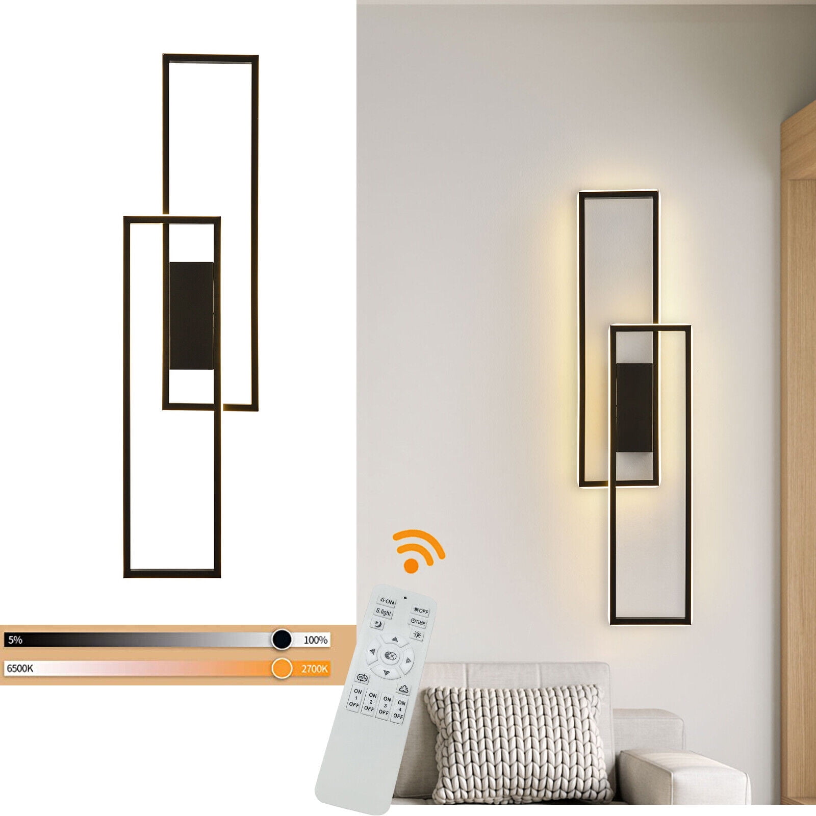 LED Wall Light Modern Acrylic Metal Wall Sconce Lighting Fixture Remote ...