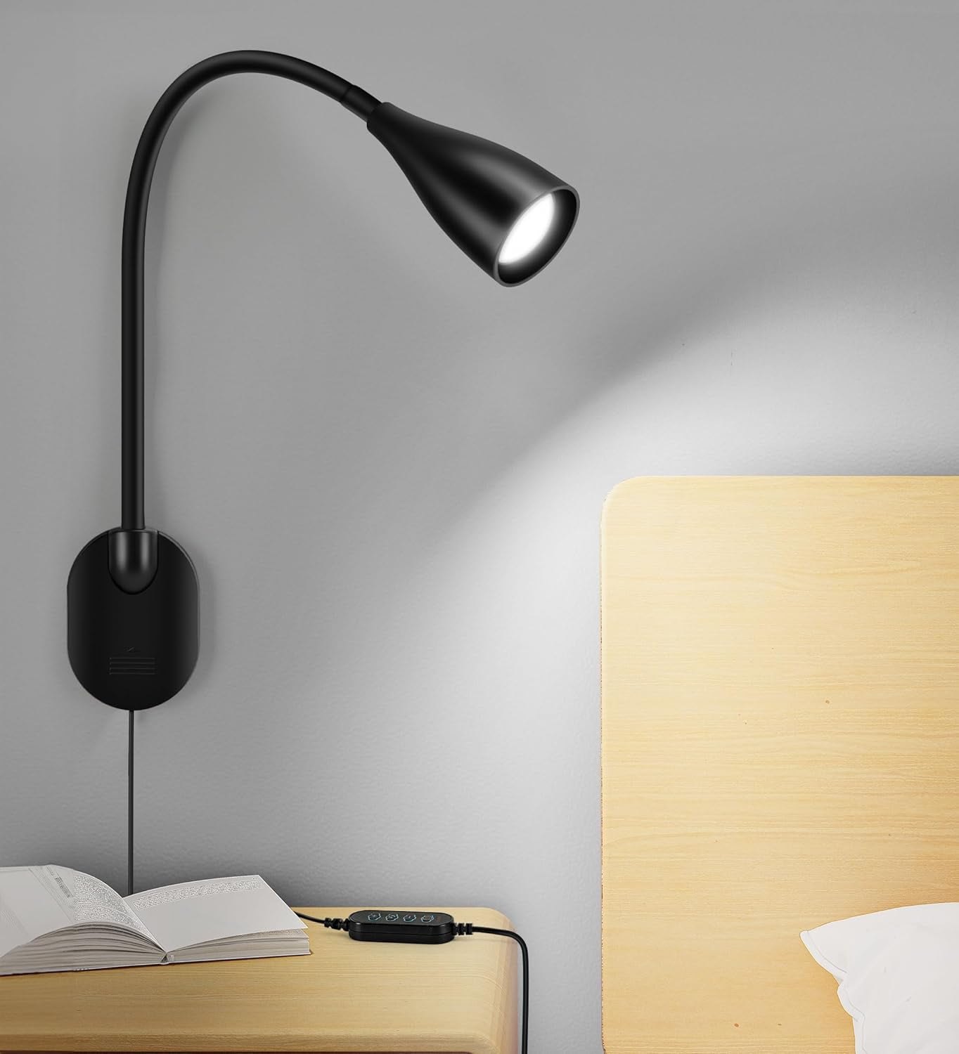 LED Wall Mounted Reading Light, 5 Color Modes 10 Brightness Dimmer, USB ...