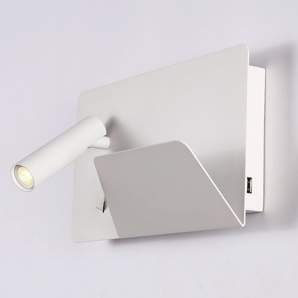 LED Wall Mounted Reading Light Hardwired Sconce with Switch, USB ...