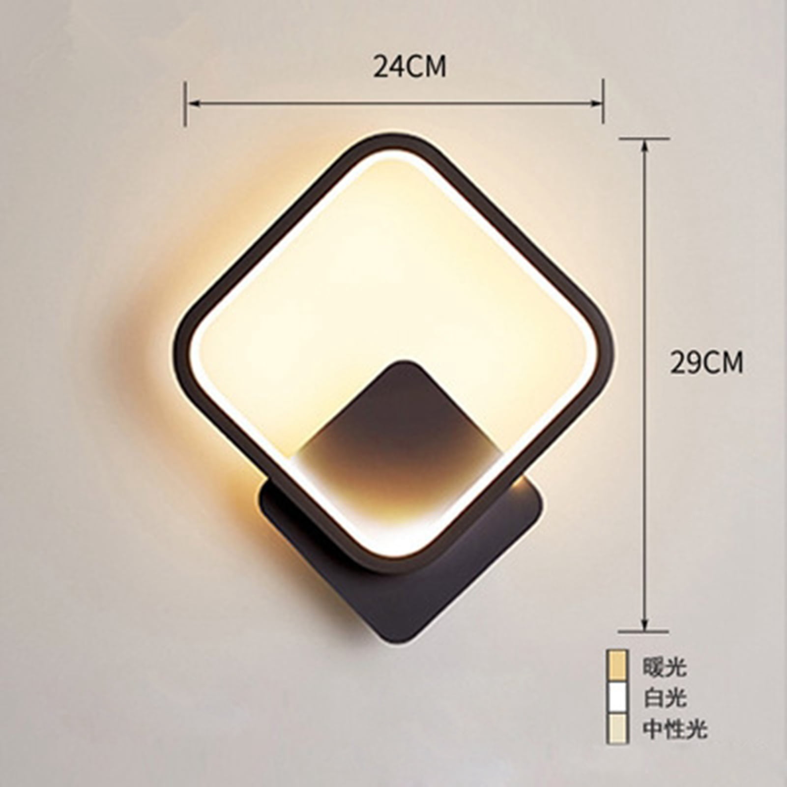 LED Wall Sconce Light Black Square Tricolor Light Modern LED Wall Lamp ...
