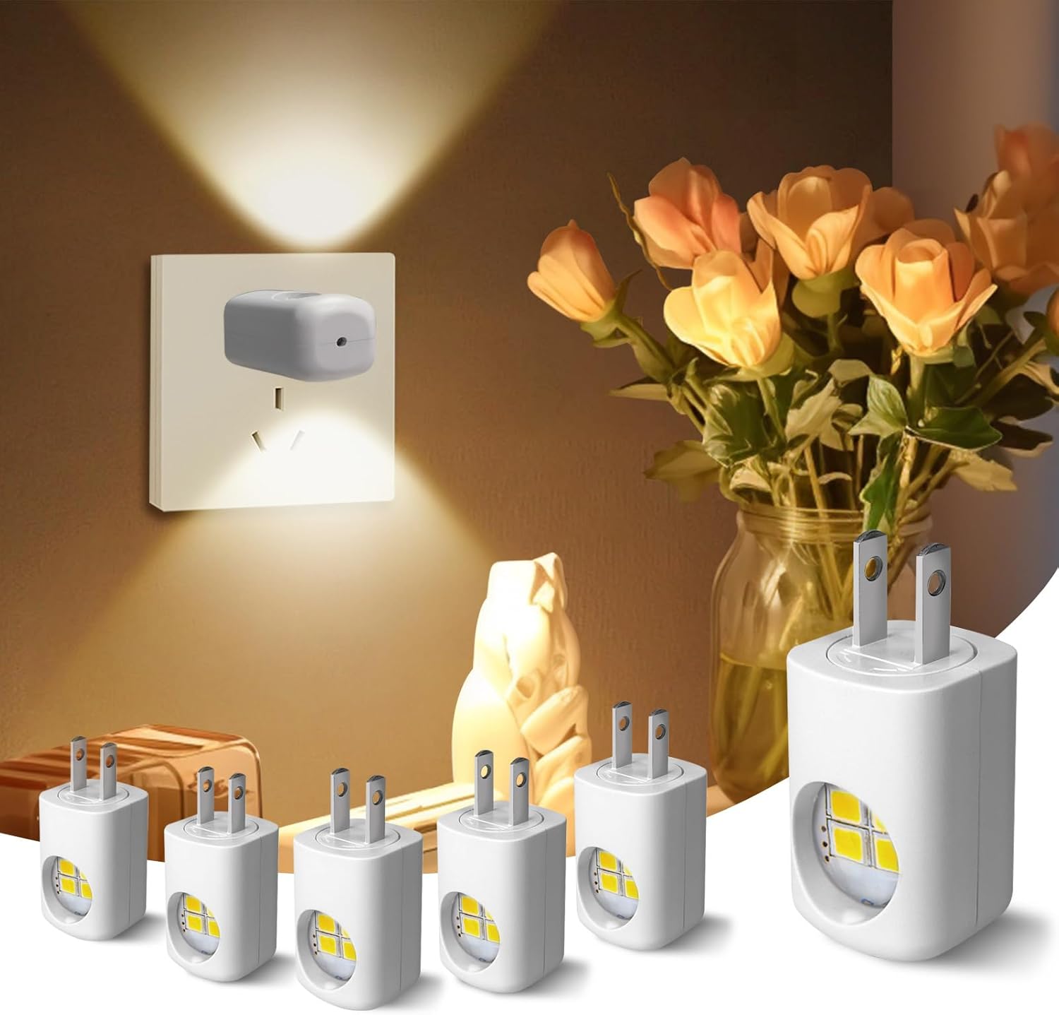 LED Wall Socket Night Light, 6-Pack Dusk to Dawn Sensor NightLight, 0 ...