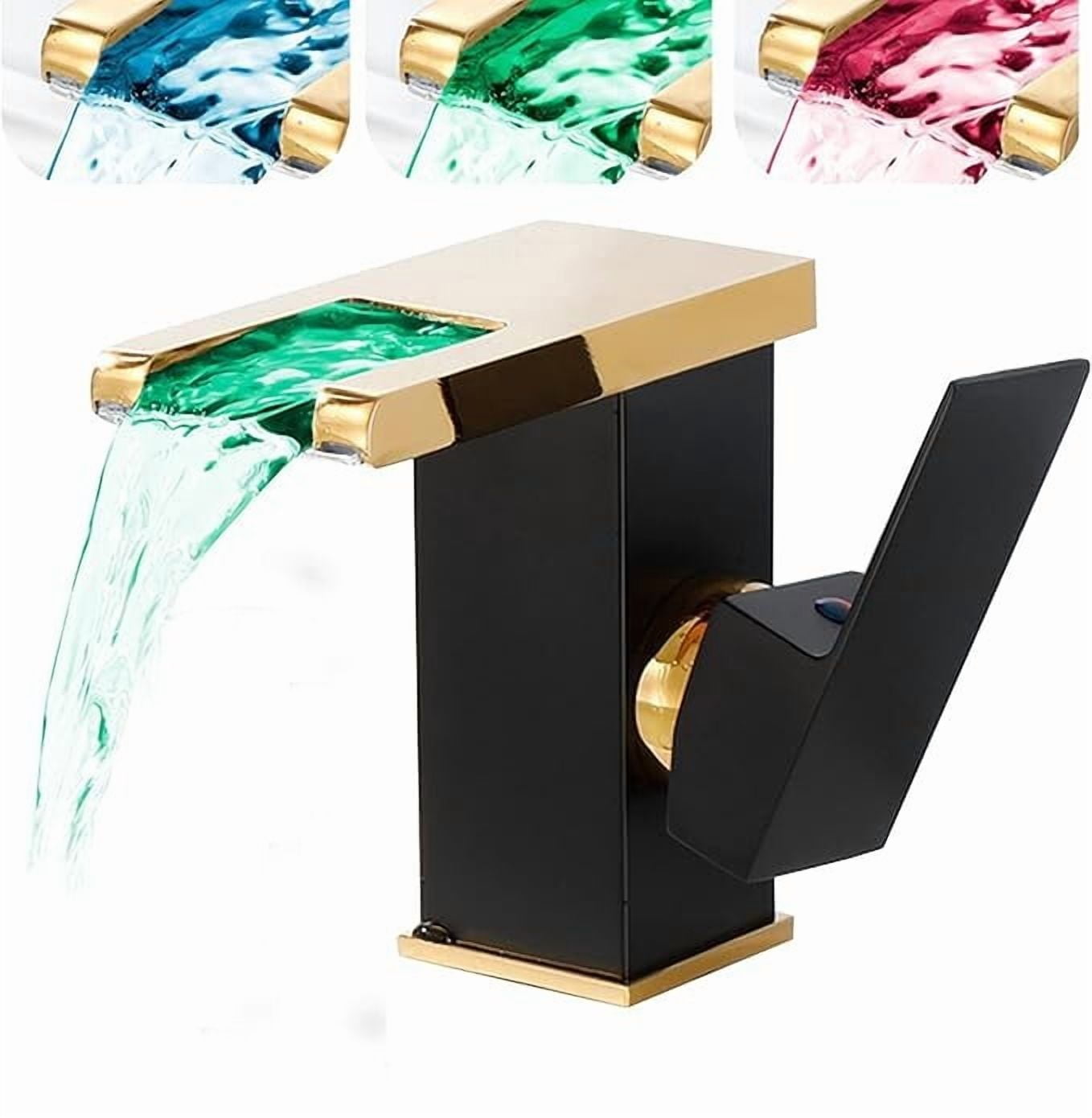 LED Waterfall Bathroom Basin Faucet Single Handle Lavatory Vanity Sink ...