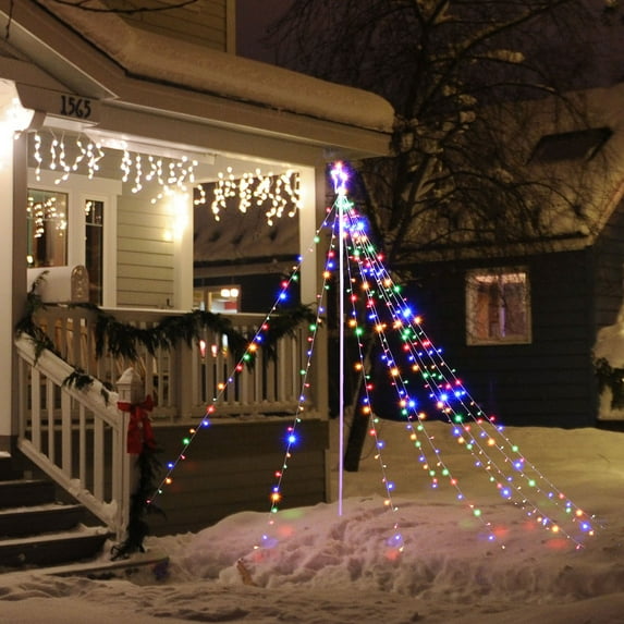 Starry Changing Colorful LED Waterfall Cone Tree Light with Star Finial ...