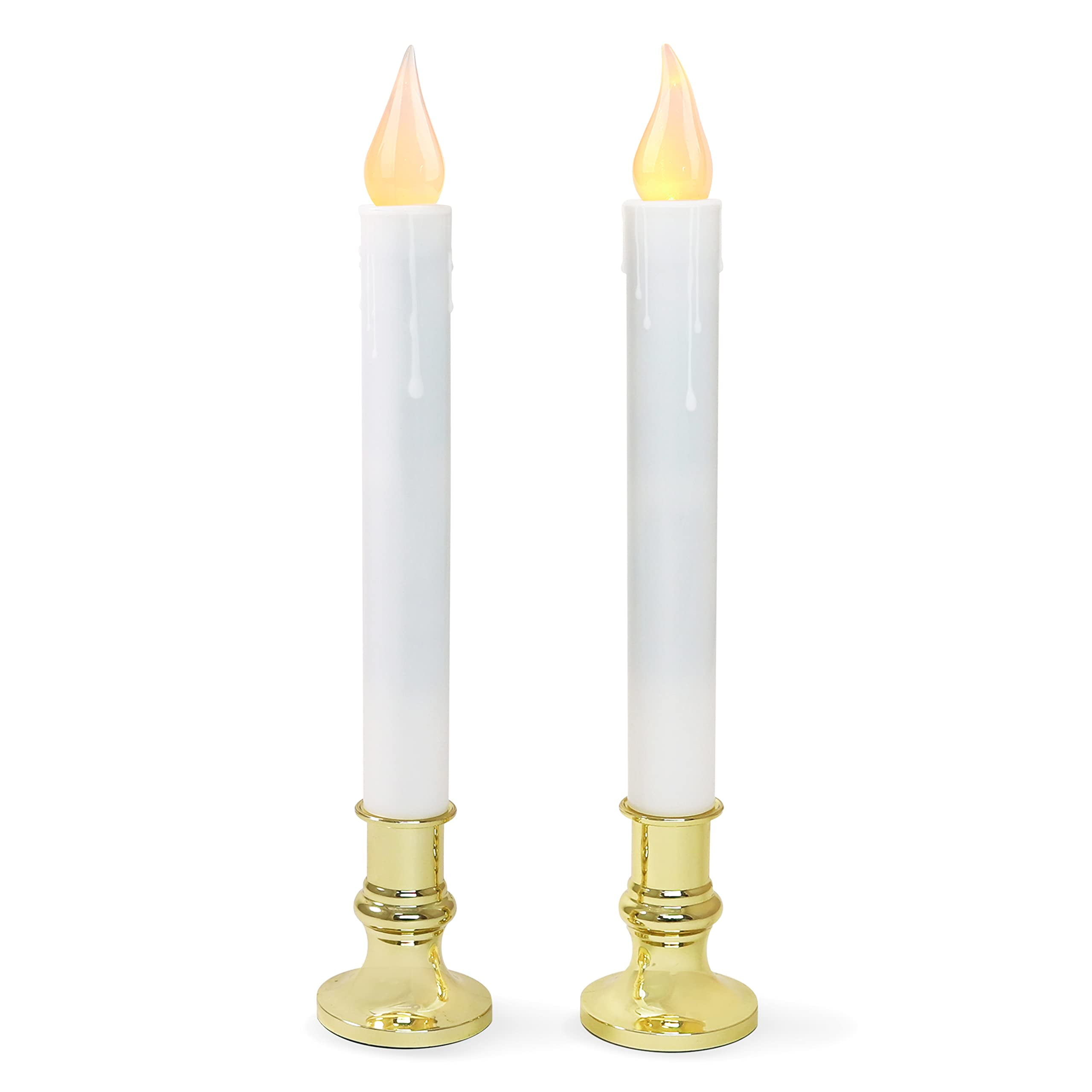 LED White Taper Candles with Gold Holders Pack of 2, Elegant Glow ...