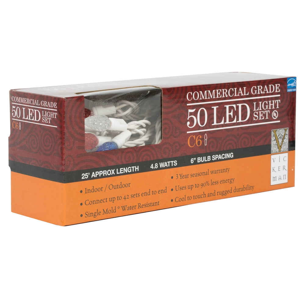 LED White Wire C6 End Connecting Set 6 in. Spacing 25 ft. Long Light ...