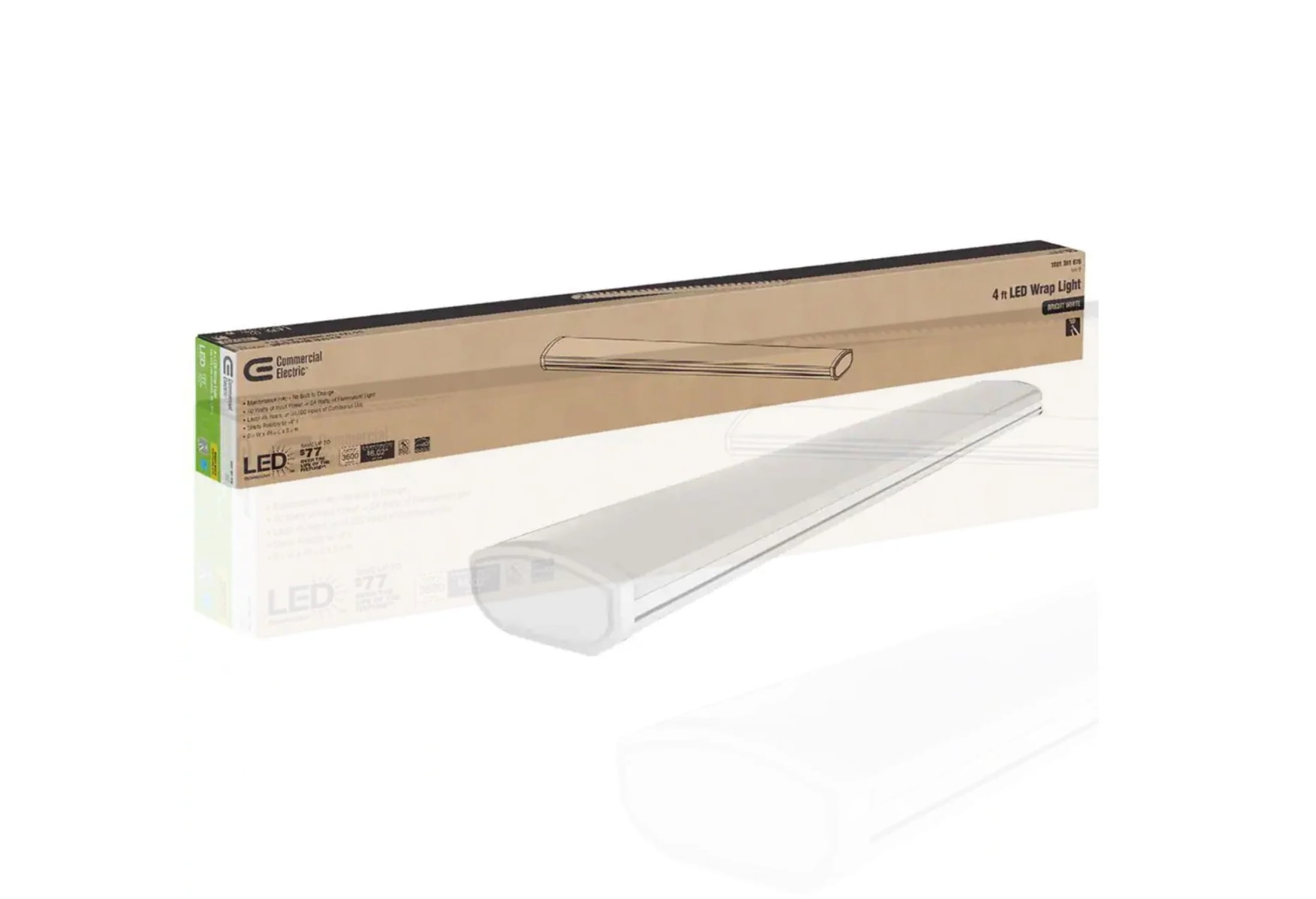 LED White Wraparound Ceiling Light, Low Profile 4 ft. 3600 Lumens ...