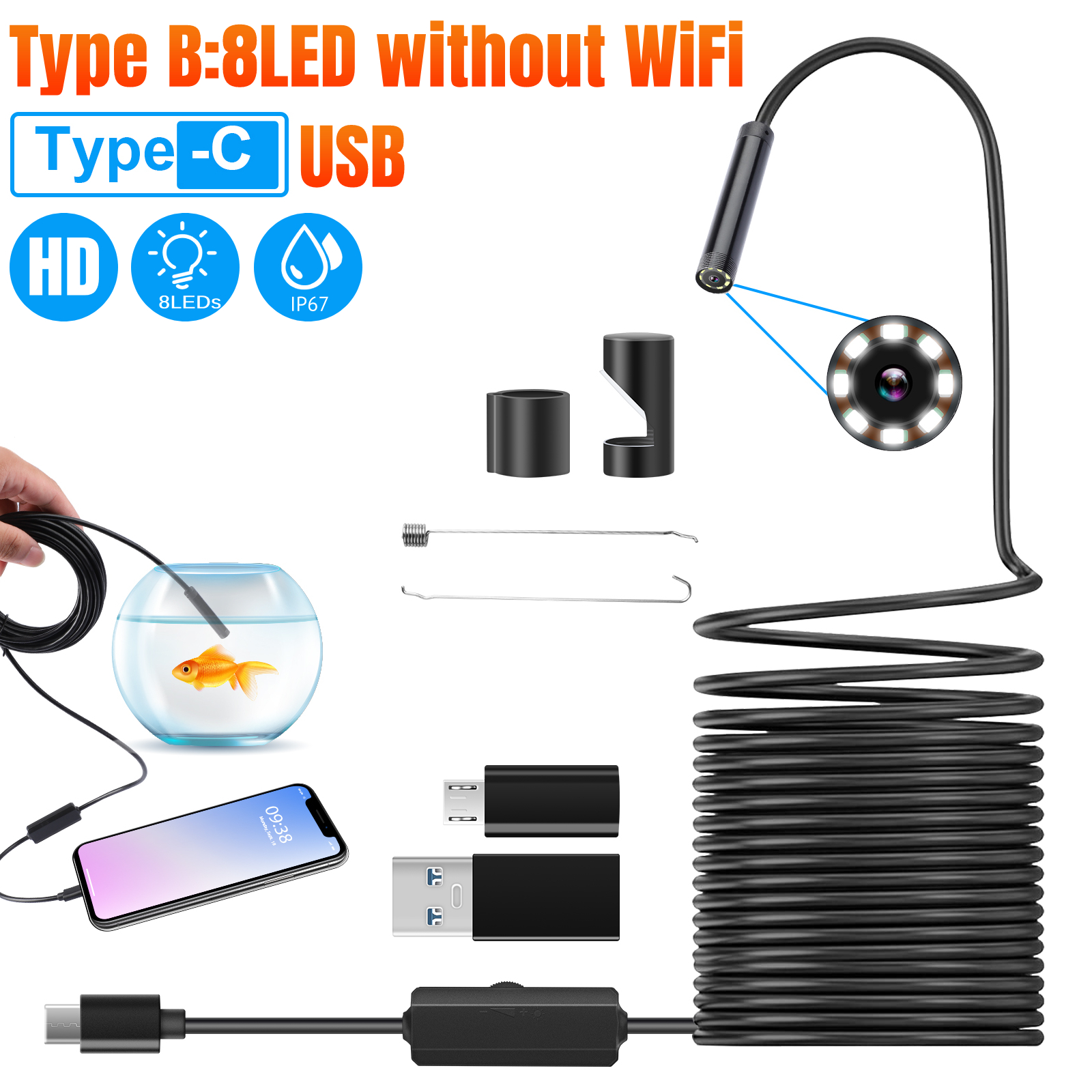 LED WiFi Snake Borescope Endoscope 8mm Inspection Camera for iPhone Android iOS - Walmart.com