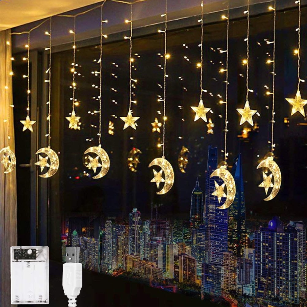 LED Window Curtain String Light Fairy Lights Moon Star String Light ...