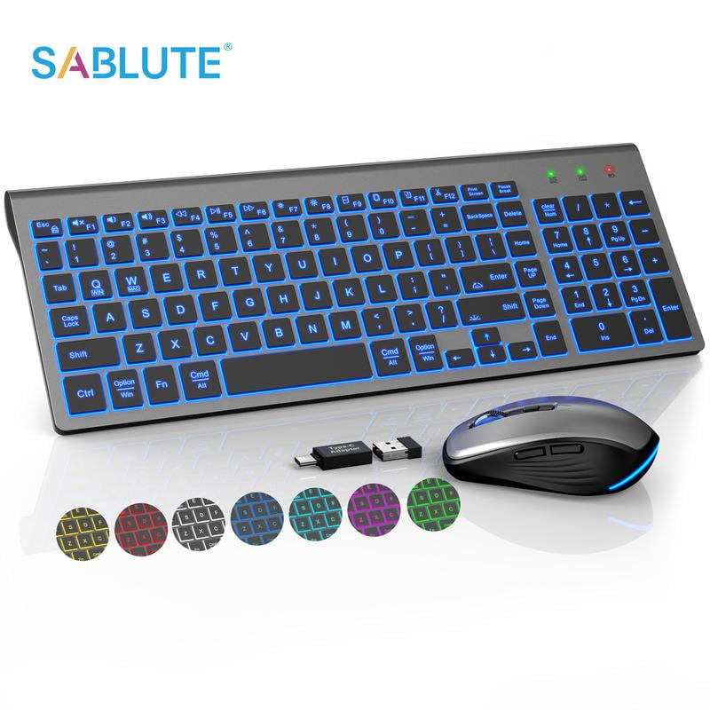 LED Wireless Keyboard and Mouse, Ultra Slim Quiet Keyboard with RGB ...