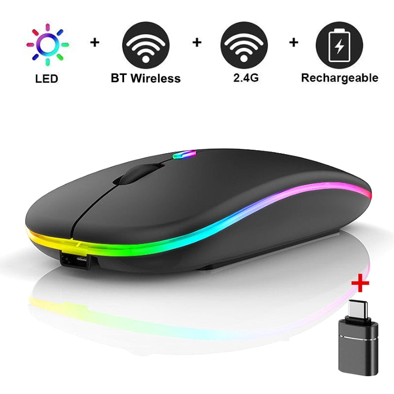 LED Wireless Mouse Bluetooth-compatible 2.4GHz Slim Rechargeable Silent ...