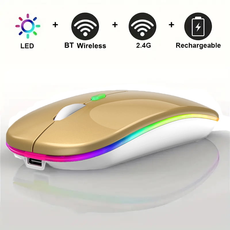 LED Wireless Mouse Bluetooth-compatible 2.4GHz Slim Rechargeable Silent ...