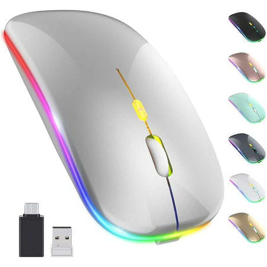 LED Wireless Mouse, Rechargeable Slim Silent Mouse 2.4G Portable Mobile ...