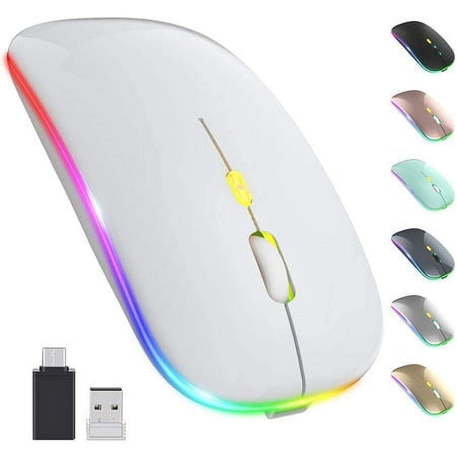 LED Wireless Mouse, Rechargeable Slim Silent Mouse 2.4G Portable Mobile ...
