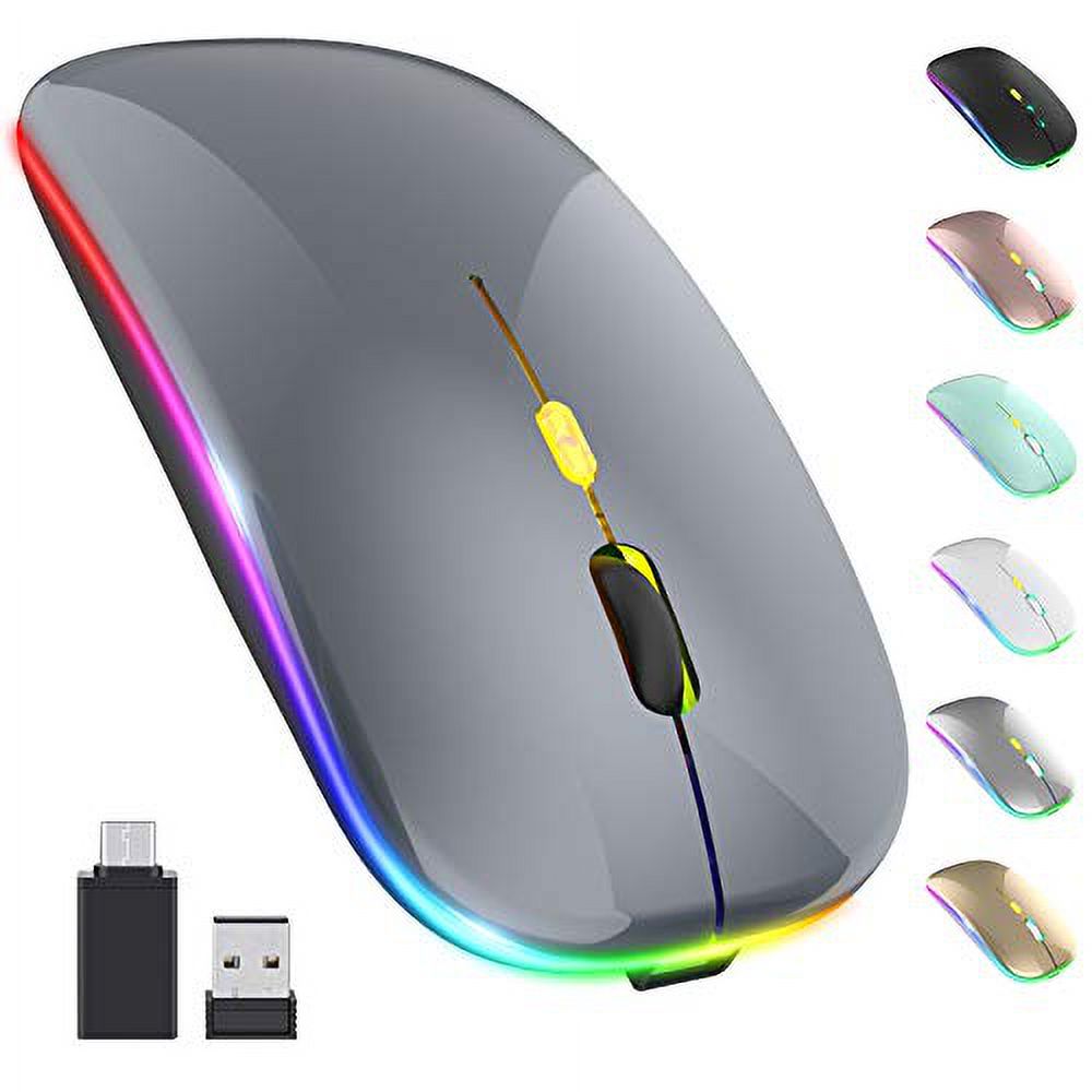 LED Wireless Mouse, Rechargeable Slim Silent Mouse 2.4G Portable Mobile ...