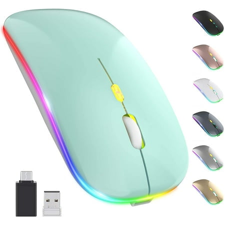 LED Wireless Mouse, Rechargeable Slim Silent Mouse 2.4G Portable Mobile ...