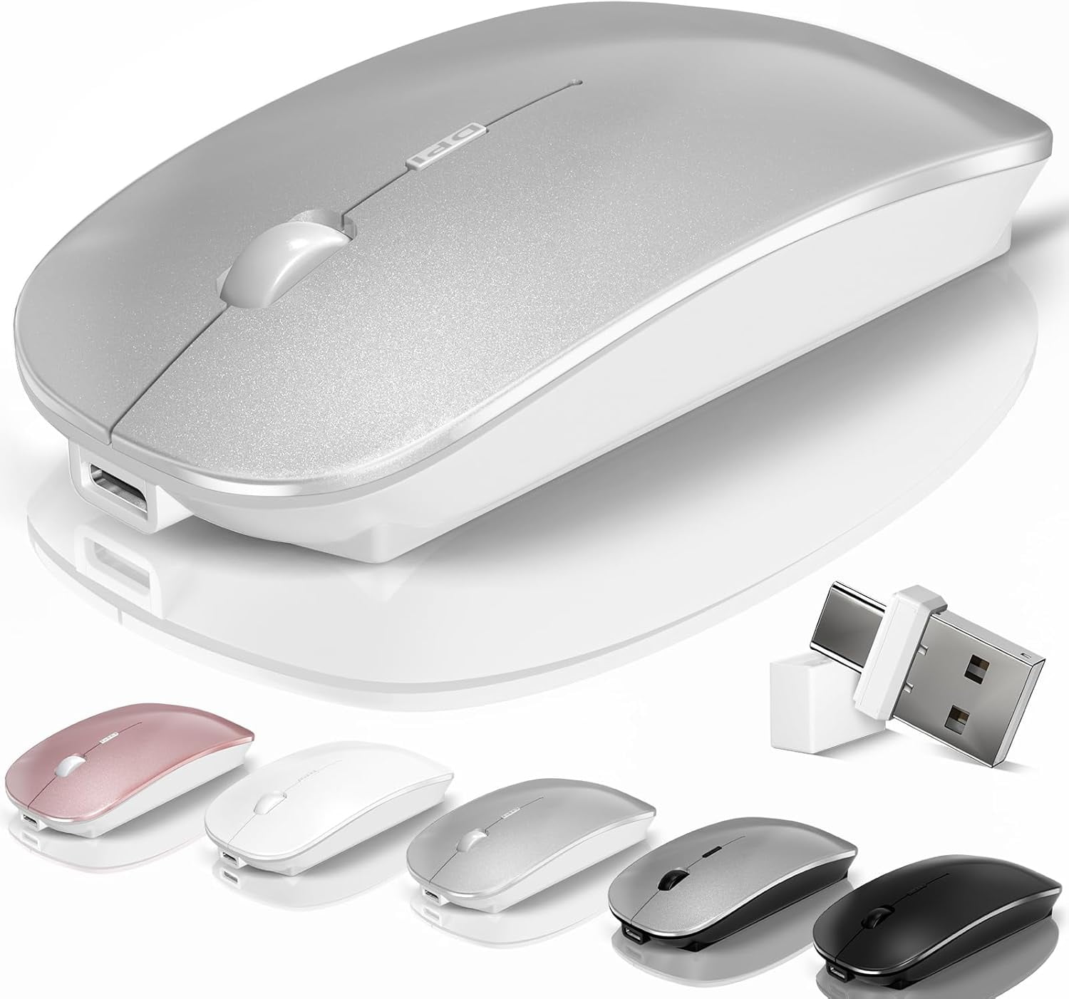 LED Wireless Mouse, Slim Rechargeable Silent Mouse, 2.4G Portable USB ...