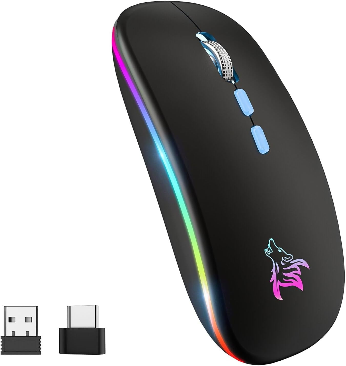 LED Wireless Mouse, Slim Rechargeable Silent Portable USB Optical 2.4G ...