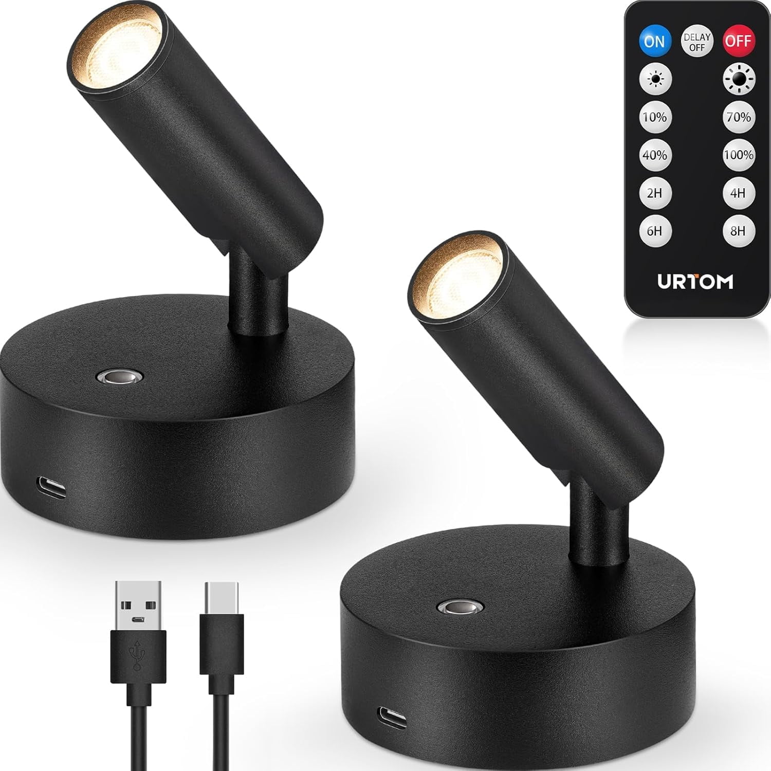 LED Wireless Spotlights with Remote, 2 Pack. Rechargeable Uplights with ...