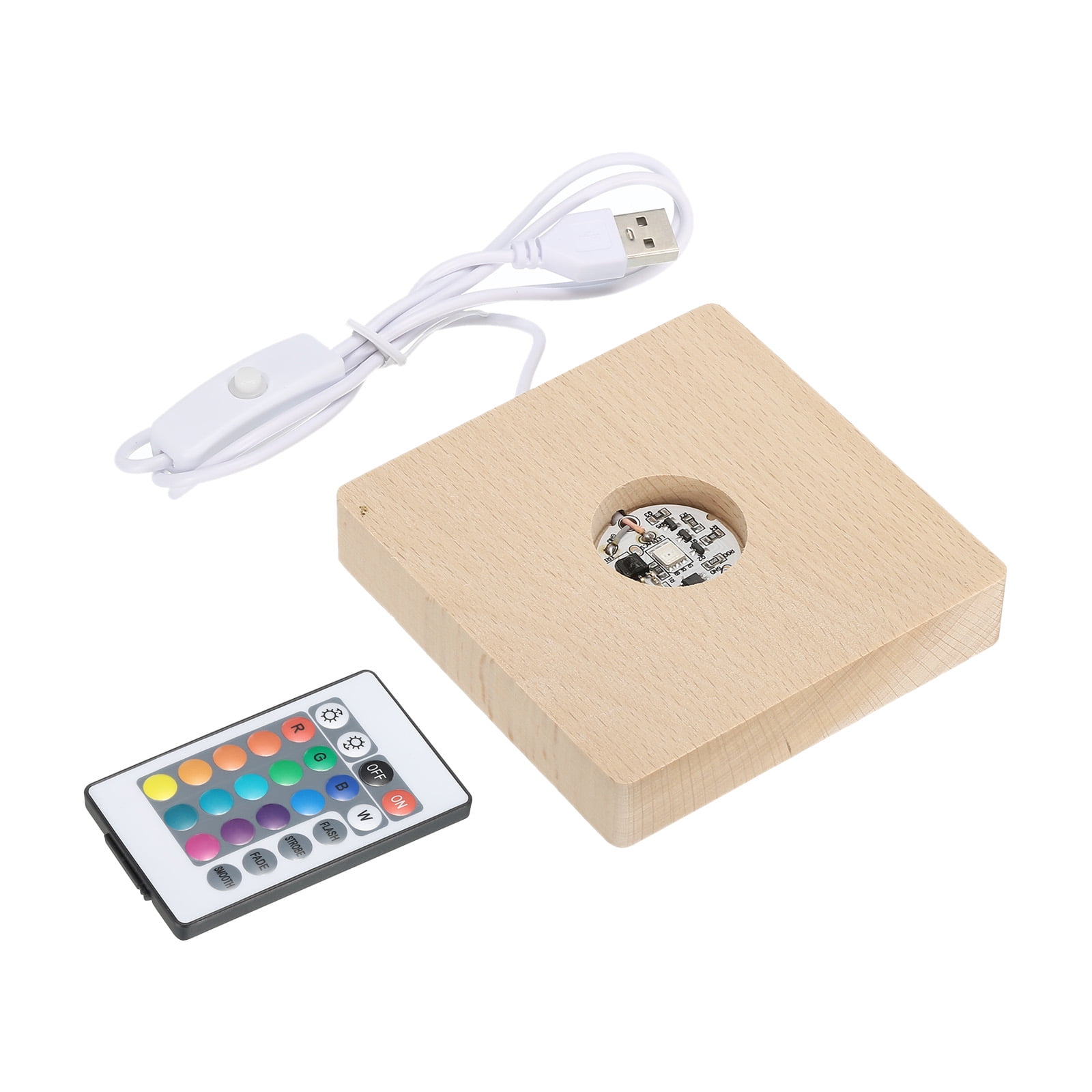 LED Wood Ball Stand Displays 10x10x2cm Colorful Light Square Remote ...