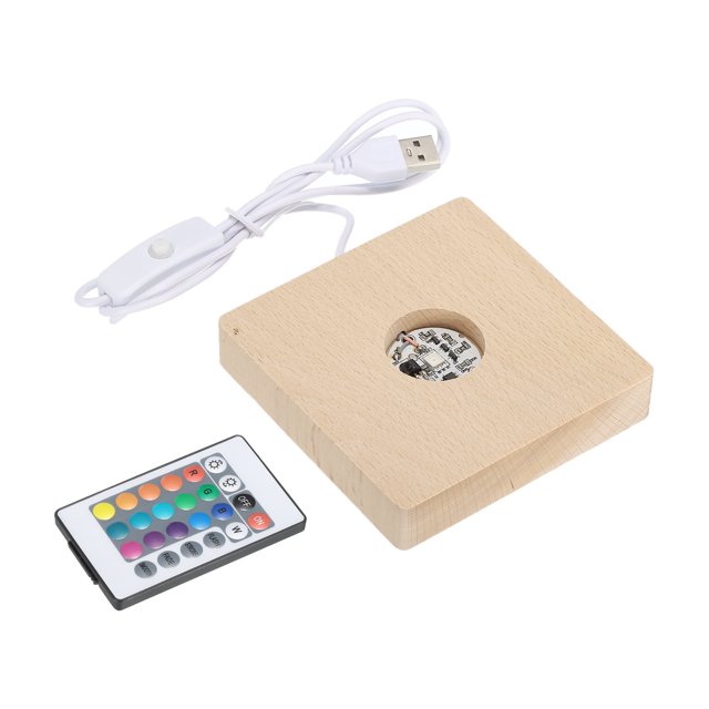 LED Wood Ball Stand Displays 10x10x2cm Colorful Light Square Remote ...