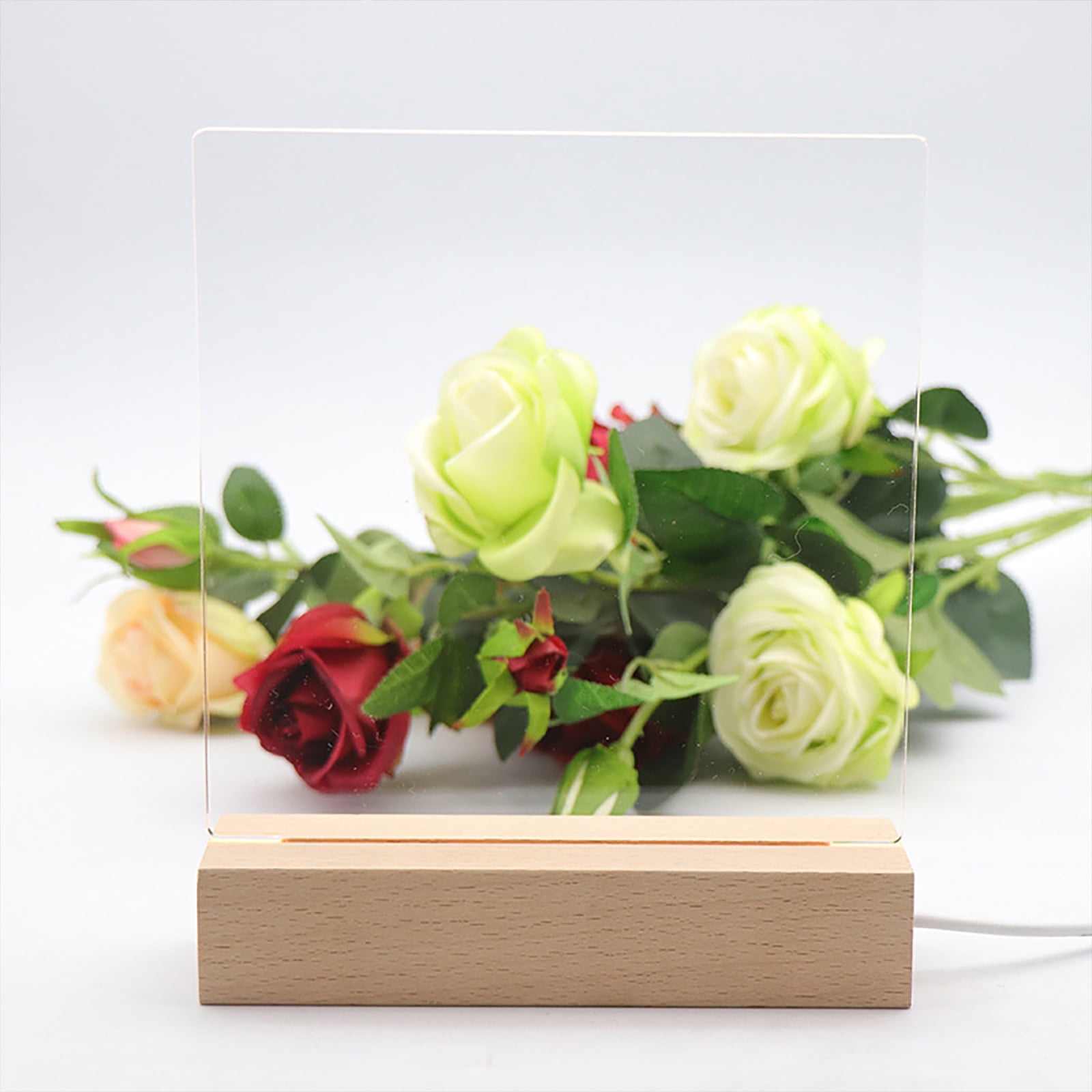 LED Wood Display Base-Rectangle Crystal Wooden Lighted Base Stand ...