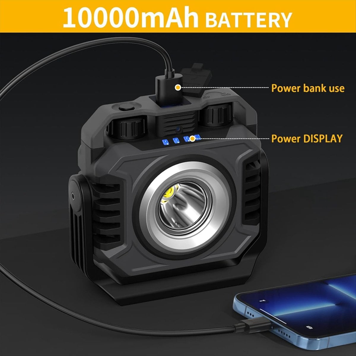 LED Work Light, 5000mAh IP66 Waterproof Worklight COB Magnetic Outdoor Camping Tent Light for ...