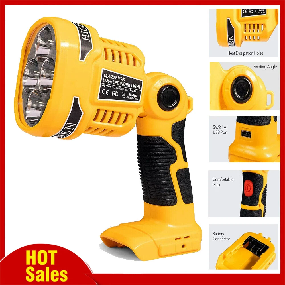LED Work Light Spotlight Jobsite Light For DeWalt 20V Li-Ion Battery ...