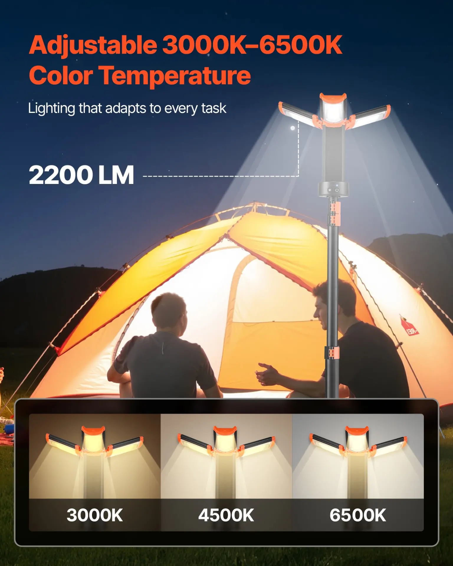LED Work Light with Stand, 10Ah, Rechargeable Cordless Camping Light ...