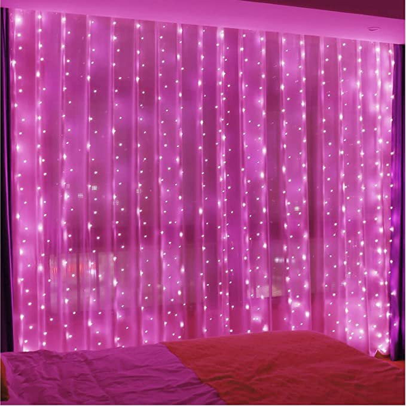 LED fairy curtain lights, 9.8x9.8ft pink curtain lights USB plug, 8 ...
