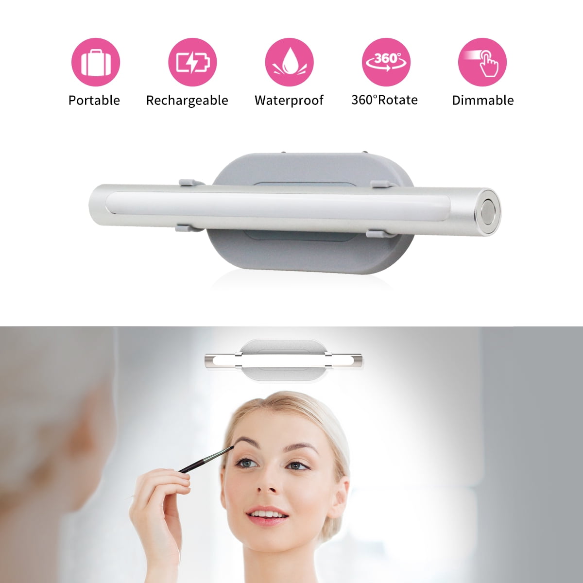 LED mirror light, wireless portable mirror light, rechargeable makeup ...