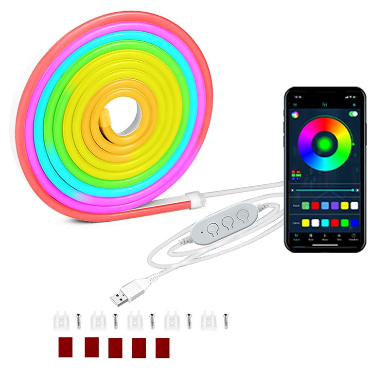 LED neon Lights Strip,DC 24V 3.29ft RGB LED neon Light Strip APP Remote ...
