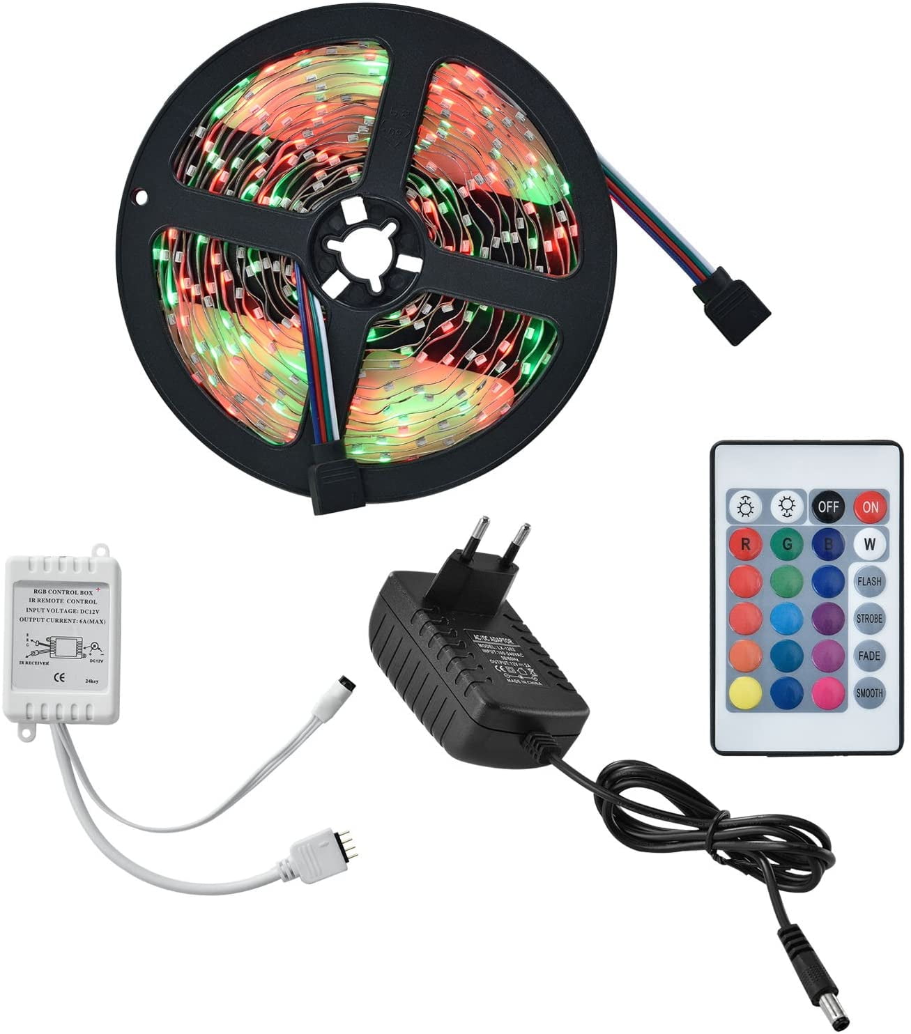 LED strip 5m with remote control & power supply self-adhesive can be ...