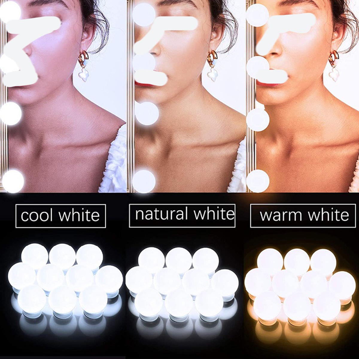 LED ultra bright Hollywood USB Mirror Headlight Three Color Dimming LED ...