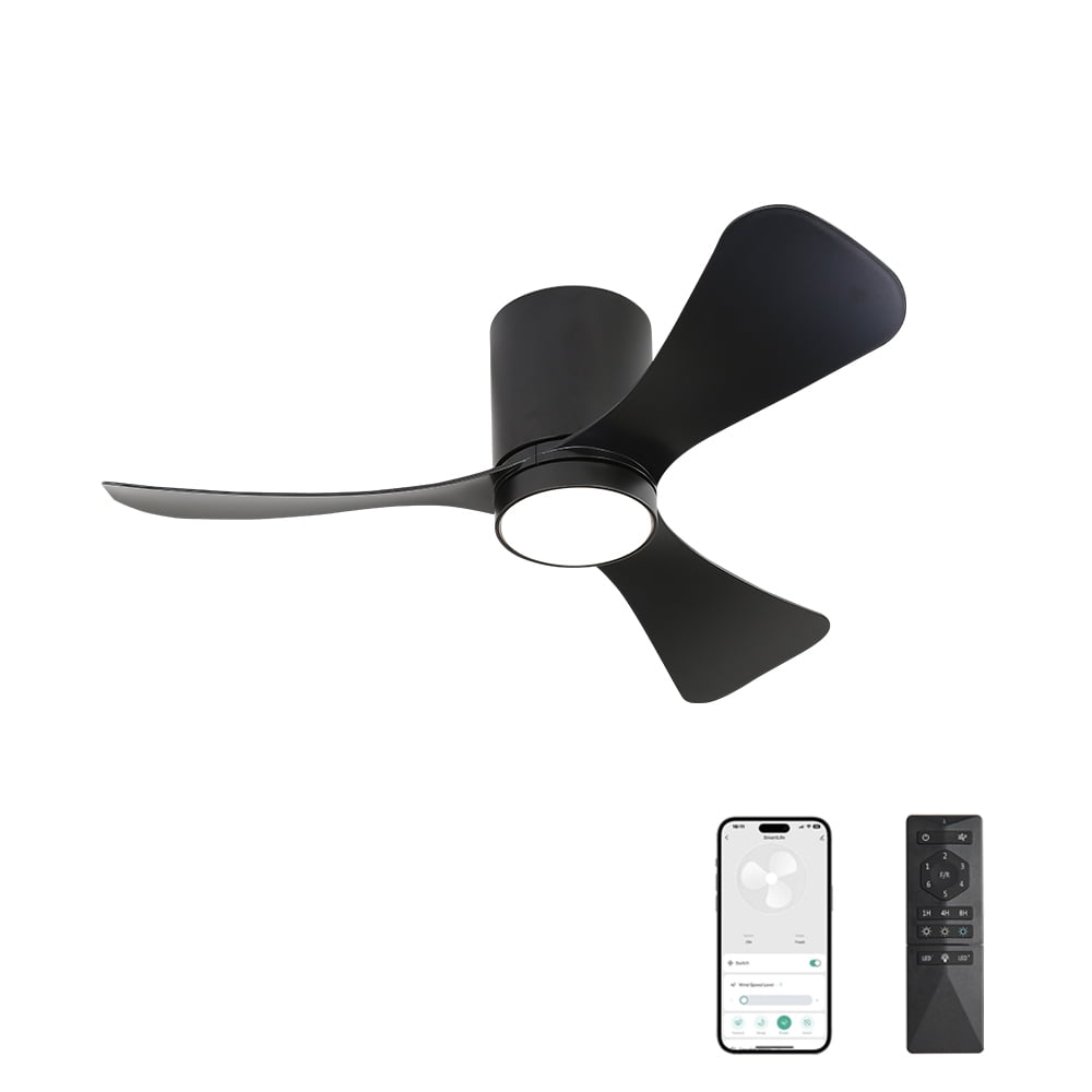 LEDET 42 in. 3-ABS Blades Black indoor Smart Flush Mounted Ceiling Fan ...
