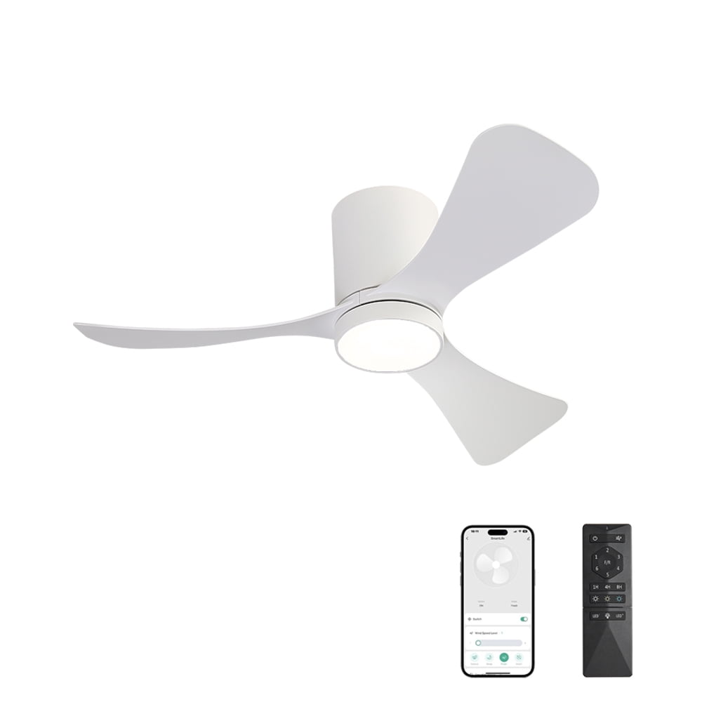 LEDET 42 in. 3-ABS Blades White indoor Smart Flush Mounted Ceiling Fan ...