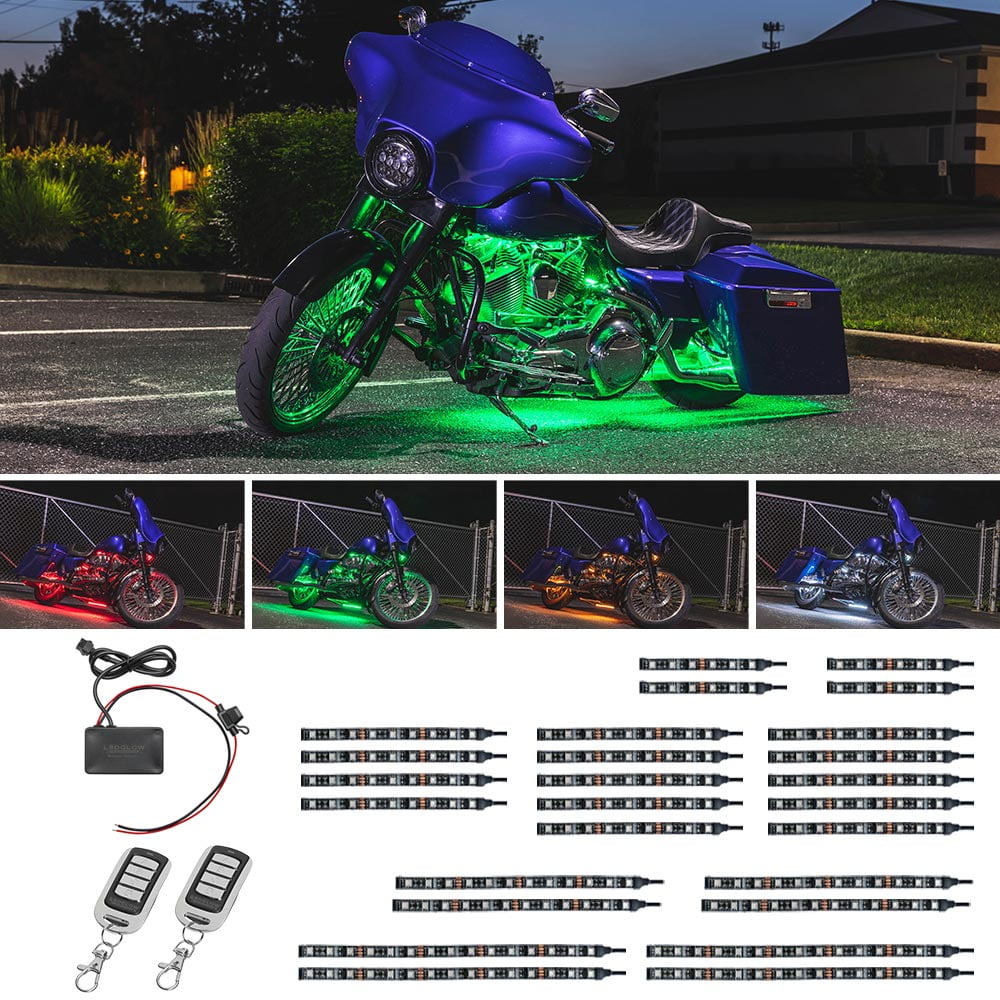 LEDGlow 26pc Advanced Million Color LED Flexible Motorcycle Lighting ...