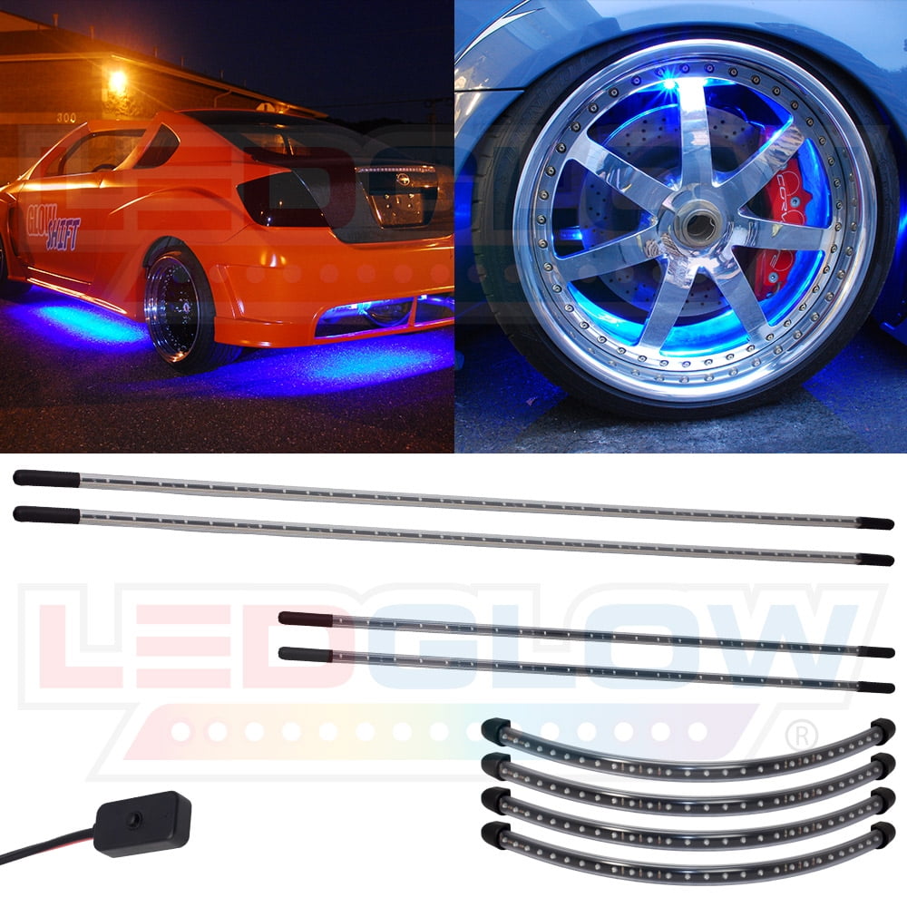 LEDGlow 4pc Blue SMD LED Slimline Underbody Underglow & 4PC Wheel Well ...