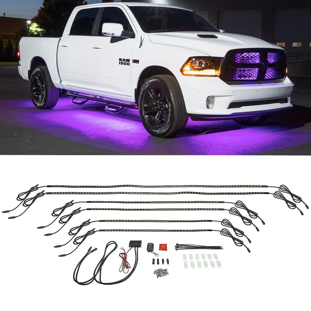 LEDGlow 6pc Purple Flexible Truck Slimline LED Underbody Underglow ...