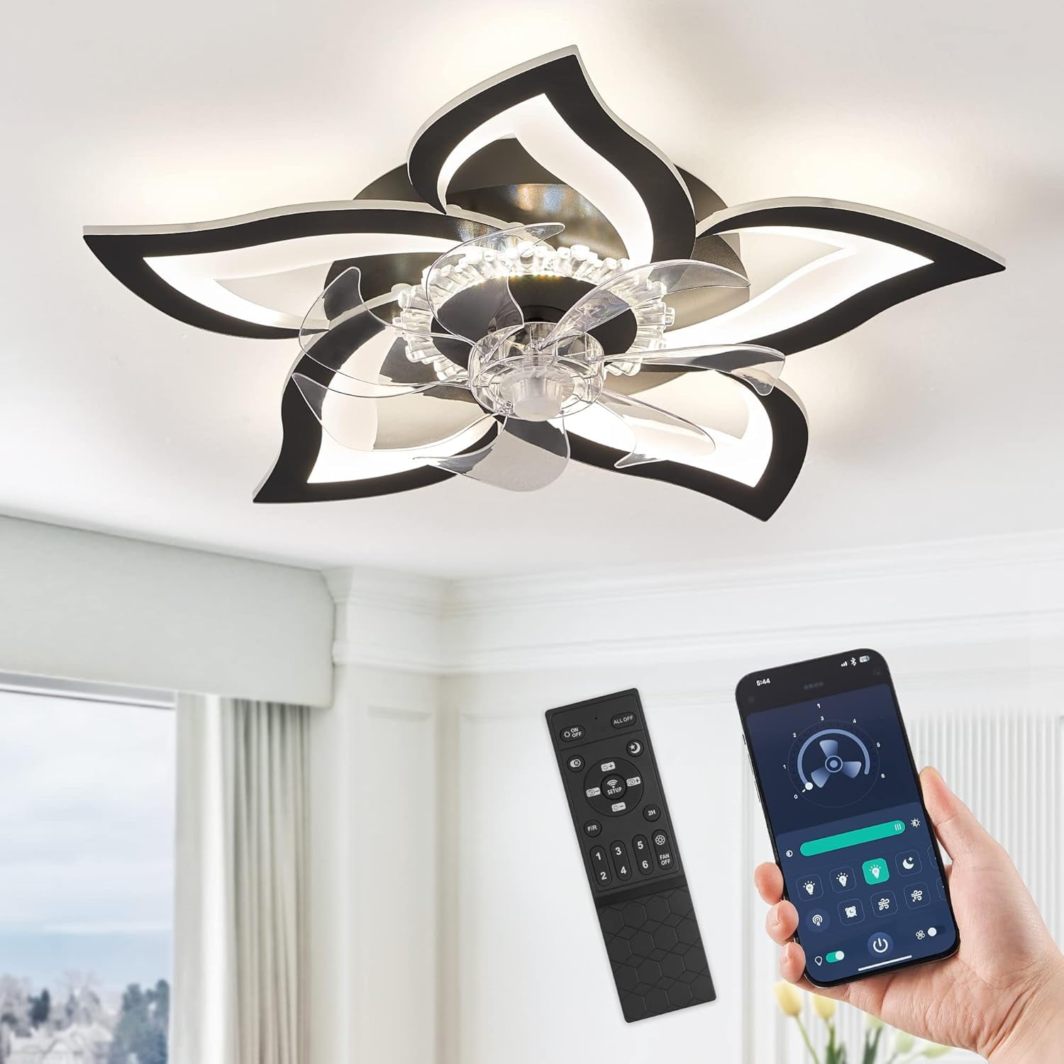 LEDIARY Flower Ceiling Fans with Lights, Small 27 Inch Modern Low ...