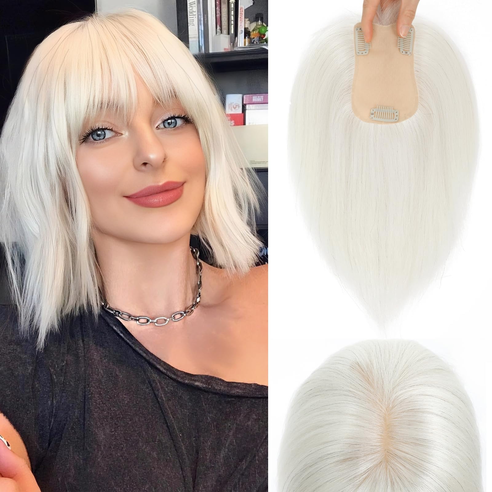 LEDIZE Hair Toppers for Women Real Human Hair, Cover Middle Part Human ...